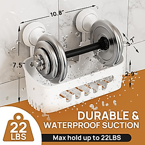 LEVERLOC Shower Caddy Suction Cup 2 Pack, Shower Organizer Removable Bathroom Shelf, Storage Suction Powerful Max Hold 22lbs Bathroom Caddy Waterproof Holder, White