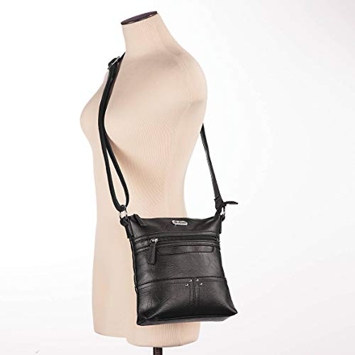 Fox Valley Traders B.Amici Francesca RFID Lockport Crossbody Bag, RFID Lining, Adjustable Straps, Black