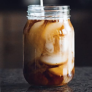 Dicunoy Set of 6 Drinking Mason Jar with Lids and Straws, 16OZ Wide Mouth Glass Bubble Tea Cup, Reusable Smoothie Cups, Canning Jars for Preserving, Meal Prep, Overnight Oats, Jam