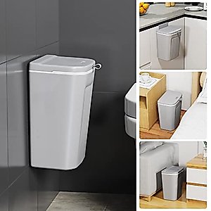 NetDot 4 Pack 9L/2.4-Gallon Hanging Trash Can with Lid, Bathroom Garbage Can, Small Compost Bin Waste Basket for Kitchen,Bathroom,Bedroom,Living Room - Grey