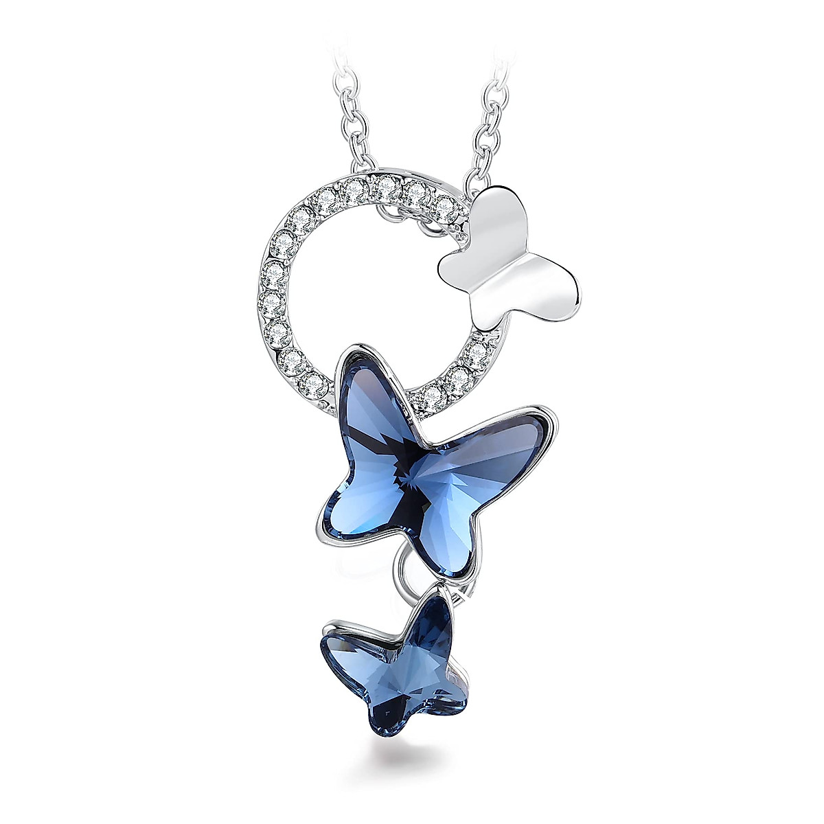 T400 Blue Purple Pink Butterfly Crystal Pendant Necklace Birthday Gift for Girls Women