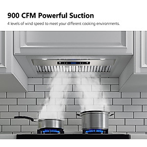 IKTCH 36 inch Built-in/Insert Range Hood 900 CFM, Ducted/Ductless Convertible Duct, Stainless Steel Kitchen Vent Hood with 2 Pcs Adjustable Lights and 3 Pcs Baffle Filters with Handlebar(IKB02-36'')