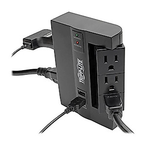 TRIPP LITE 6 Outlet Surge Protector Power Strip, 3 Rotatable Outlets, Wall Tap/Direct Plug in, 1200 Joules, 2 USB Charging Ports, Limited Warranty & $20, 000 Insurance (SWIVEL6USB), Black