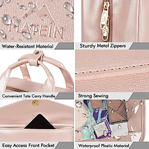 MATEIN Travel Toiletry Bag for Women, 9L Faux Leather Hanging Makeup Bag with Metal Snap Handle, Large Waterproof Cosmetic Storage Multiple Traveling Organizer for Toiletries Accessories, Pink