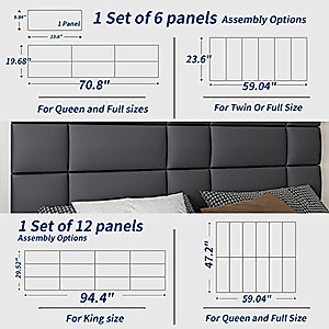 Art3d Adjustable Wall Mounted Upholstered Headboard for King, Twin, Full and Queen, Reusable and Removable Padded Wall Panels, Interchangeable Bed Panels in Black (6 Panels, 9.84" x 23.6")