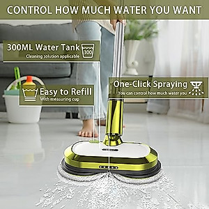 Cordless Electric Mop, Electric Spin Mop with LED Headlight and Water Spray, Up to 60 mins Powerful Floor Cleaner with 300ml Water Tank, Polisher for Hardwood, Tile Floors, Quiet Cleaning & Waxing