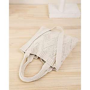 ENBEI Women's tote bag aesthetic Crocheted Bags Shoulder Bag Tote Bag for school Handbag hobo bag Knitted Tote Bag (white)