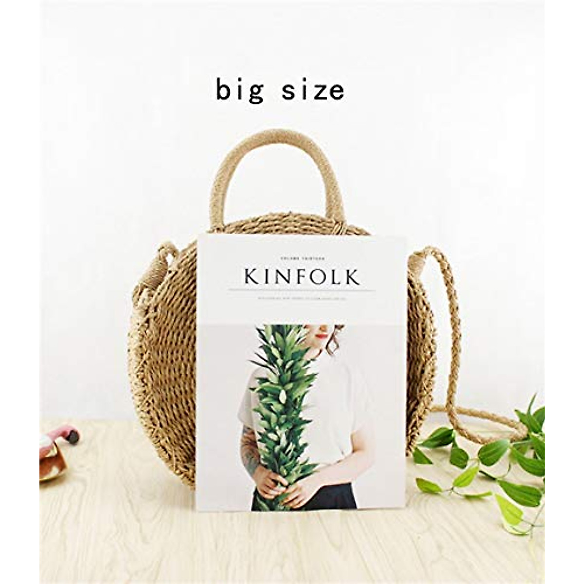 Teeya Straw Crossbody Bag Women Weave Shoulder Bag Round Summer Beach Purse and Handbags, Khaki, Medium