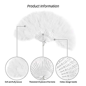 AWAYTR Vintage Marabou Feather Fan - Hand Held Folding Fan Accessories for Halloween Party (White)