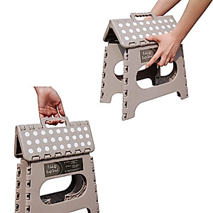 Folding Step Stool - 11" Height - Holds up 300 Lbs lightweight foldable stepping stool is sturdy enough to support adults & safe enough for kids. Skid resistant and open with one flip (Light Tan)