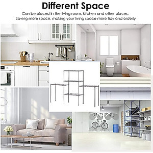 Duitrc Wire Shelving Unit Adjustable Steel Wire Rack Chrome, Heavy Duty Storage Shelving Unit On,Floor Standing Storage Rack Metal Organizer Wire Rack,for Garage Kitchen (Silver, Combination Shelf)