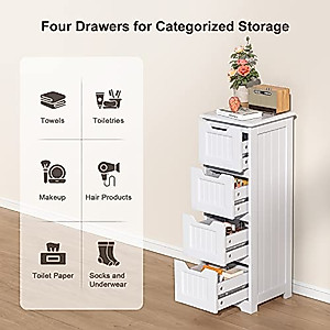 Gizoon Small Bathroom Storage Cabinet Freestanding with Drawers for Narrow Places, 33" Wooden Dresser with 4 Drawers for Bedroom, Chest of Drawers White