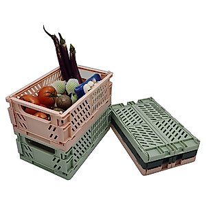 Fairstar Plastic Collapsible Crate Folding Storage Basket for Shelves, Stackable Container Organizing Bins for Storage for Home Office Kitchen Bathroom Grocery (Macaron Gray, M: 9.966.54.06in(3pcs)