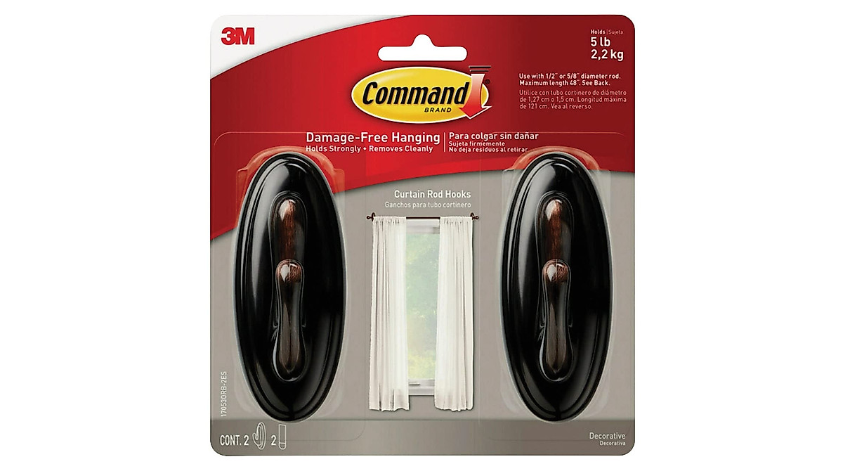 3M Command Oil Rubbed Bronze Curtain Rod Hooks - Damage-Free & Stylish