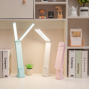 LuxLumin LED Double Head Desk Lamp for Home Office,Portable Small Desk Lamp with Large Lighting Range, Battery Operated Rechargeable Desk Light for Kids,Reading,Studying,Home,Office,Dormitory,White