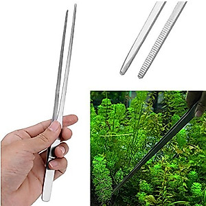 LGEGE 2pcs Long Handle Stainless Steel Straight and Curved Tweezers Nippers for Garden, Kitchen, Indoors and Outdoors