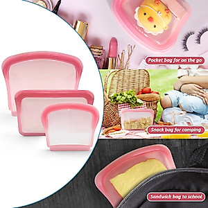 KVK Platinum Reusable Silicone Bags - 4 Pack Flat Silicone Snack Bags - Double Lock Leakproof Silicone Food Storage Bags Oven Freezer Dishwasher Safe - Clear&Lavender