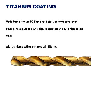 Pack of 6, 5/32-Inch Titanium Nitride Coated Drill Bit, Hex Shank, Premium M2 High Speed Steel, for Metal, Plastic, Wood