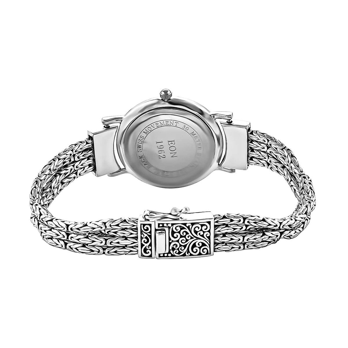 Shop LC 925 Sterling Silver EON 1962 Movement Swirl Watch Multi Row Bracelet for Women Water 3ATM Size 8" Engagement Anniversary Wedding Promise Birthday Gifts