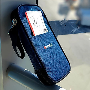 ALFARRA 10 Passports Family Travel Document Wallet - 10 Passport Pockets and 8 ID Slots, SIM Card and Coin Zipper Pouch, Dark Blue with Black Border Seam, Casual, Hand-crafted