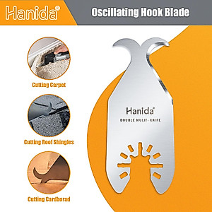 Hanida 3 Pcs Oscillating Saw Blades, Oscillating Multi Tool Hook Knife Blades, Multitool Blades for Cutting Roofing Shingles, PVC Carpet, Cardboard, fit Dewalt Milwaukee Rockwell Bosch Dremel Ryobi