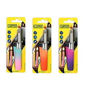 Clipper - Mini Tube Reusable Lighter - Refillable Candle Lighters with Extended Wand and Adjustable Flame - Great Lighters for Candle, BBQ, Firepits, and Use in The Outdoors - 3 Pack - Gradient