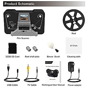 8mm & Super 8 Reels to Digital MovieMaker Film Scanner Converter, Pro Film Digitizer Machine with 2.4" LCD, Grey (Convert 3 inch and 5 inch Film reels into Digital) with 32 GB SD Card…