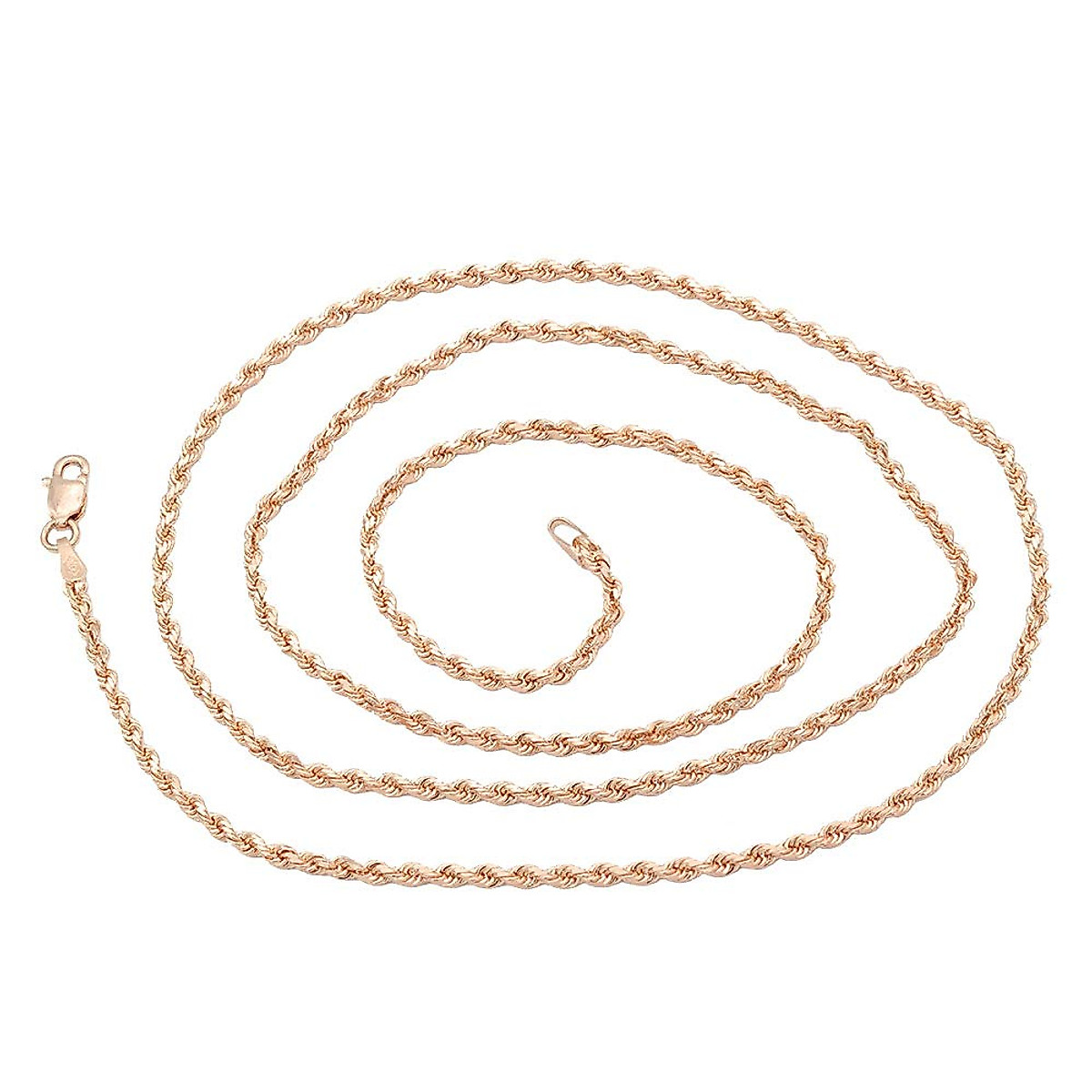 14k Rose Gold Solid Rope 2mm Chain 22" long Necklace with Lobster Claw Clasp
