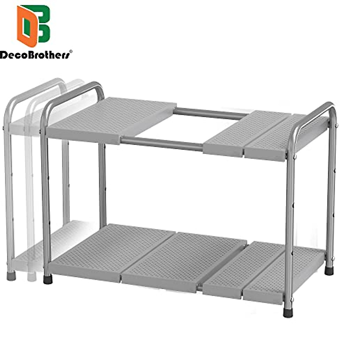 DecoBros Under Sink 2 Tier Expandable Shelf Organizer, Silver