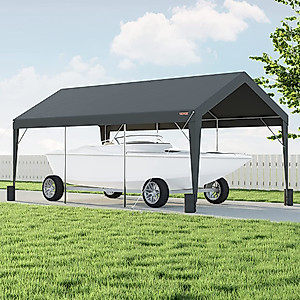VEVOR Upgraded 10x20 ft Heavy Duty Carport Car Canopy, Car Port Garage Boat Shelter Party Tent with 8 Reinforced Poles and 4 Weight Bags, UV Resistant Waterproof Tarp for SUV, Truck, Boat