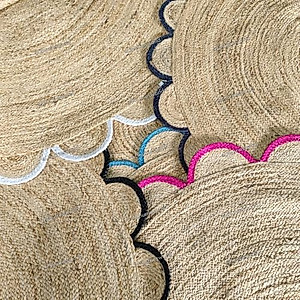 Generic 4X4, 5X5, 6X6,Feet Natural Jute Scallop Round Rug, Floor Scalloped Edge Rug Braided Boho Eco Large Circular Handmade Area Rugs (Natural, 5X5 Ft Round Rug)