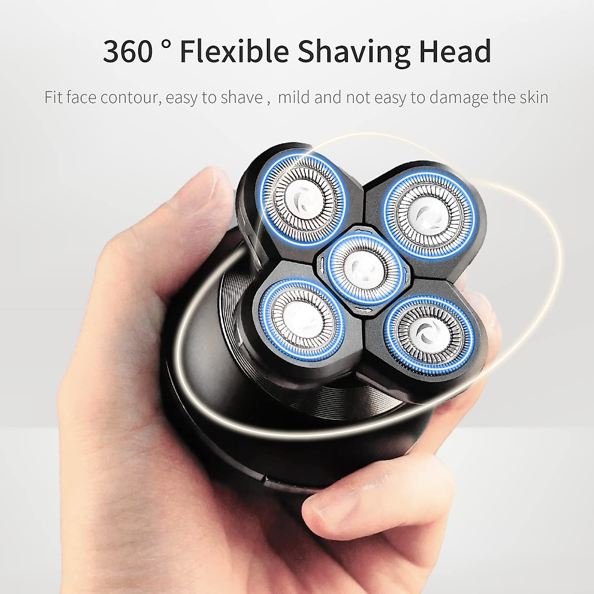 RAYCOSHAVE Head Shaver for Bald Men, 5 in 1 Wet & Dry Shaver Waterproof Bald Head Shaver, USB Rechargeable Rotary Shavers Grooming Kit with LED Display, Anti-Pinch, Ergonomic Design