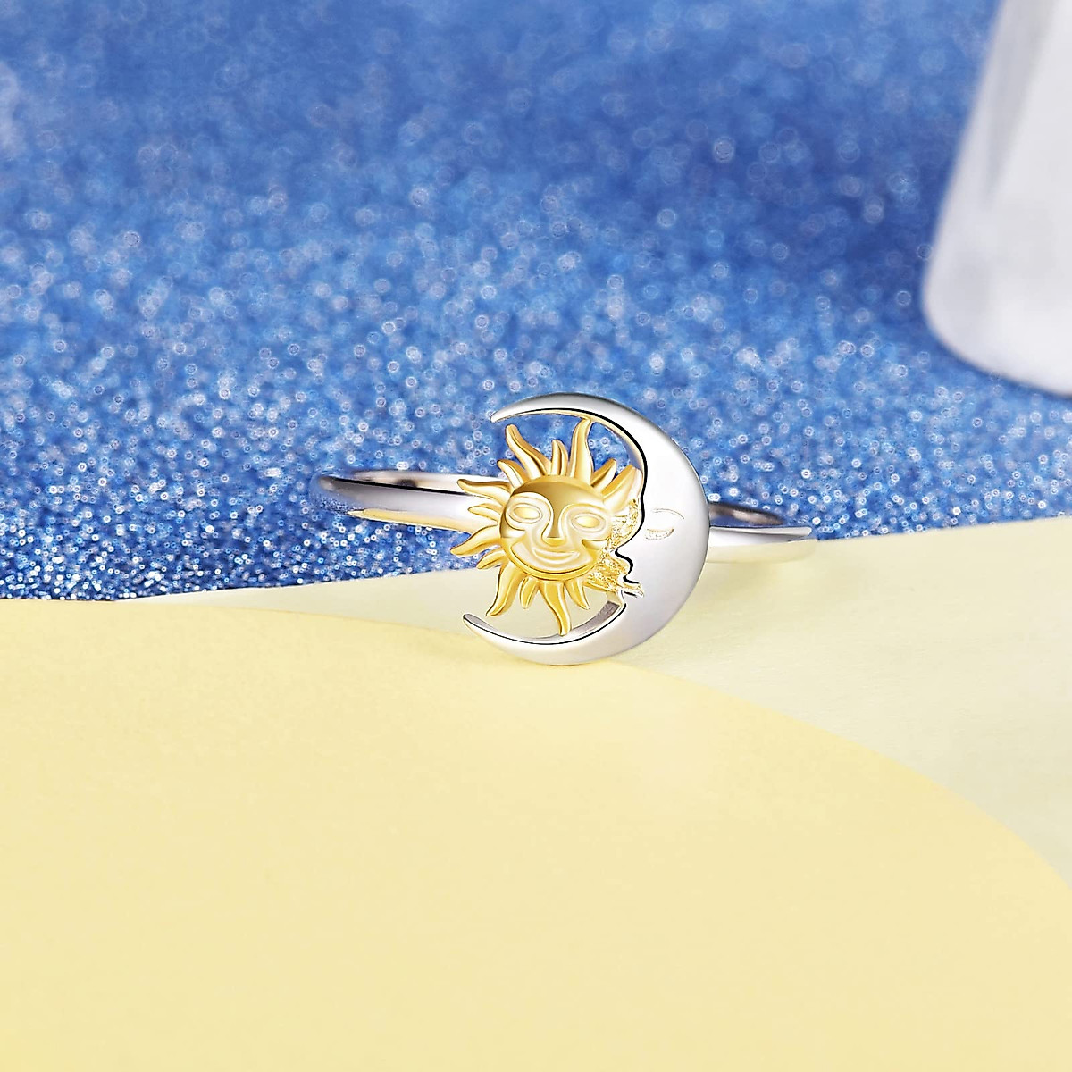 ZGBY Sun and Moon Ring 925 Sterling Silver Crescent Moon Sun Rings for Women Teens Lovers jewelry gifts (sun moon ring, 10)