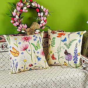 ONWAY Spring Summer Outdoor Waterproof Pillow Covers 20x20 Inch Set of 4 Floral Farmhouse Throw Pillows Decorative Cushion Cases for Outdoor Couch Sofa Patio Furniture Home Decoration