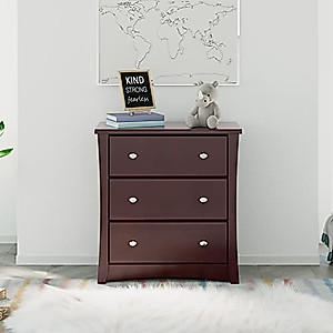 Storkcraft Crescent 3 Drawer Dresser (Espresso) – Baby and Kids Bedroom Organizer, Nursery Chest, Storage Dresser With Drawers, Universal Design