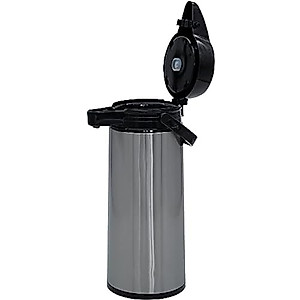 Airpot Coffee Dispenser with Easy Push Button Stainless Steel Double-Wall Vacuum Insulated Thermos Effectively Keeps Beverages Hot or Cold