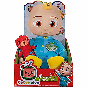 CoComelon Official Musical Bedtime JJ Doll, Soft Plush Body – Press Tummy and JJ sings clips from ‘Yes, Yes, Bedtime Song,’ – Includes Feature Plush and Small Pillow Plush Teddy Bear – Toys for Babies