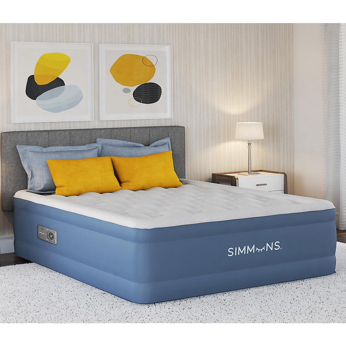 Simmons Rest Aire Mattress Air Bed with Side Built-in Pump and Soft Velveteen Topper, 17" Queen