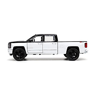 Jada Toys Just Trucks 1:24 2014 Chevy Silverado Z-71 Die-cast Car Black/White with Tire Rack, Toys for Kids and Adults