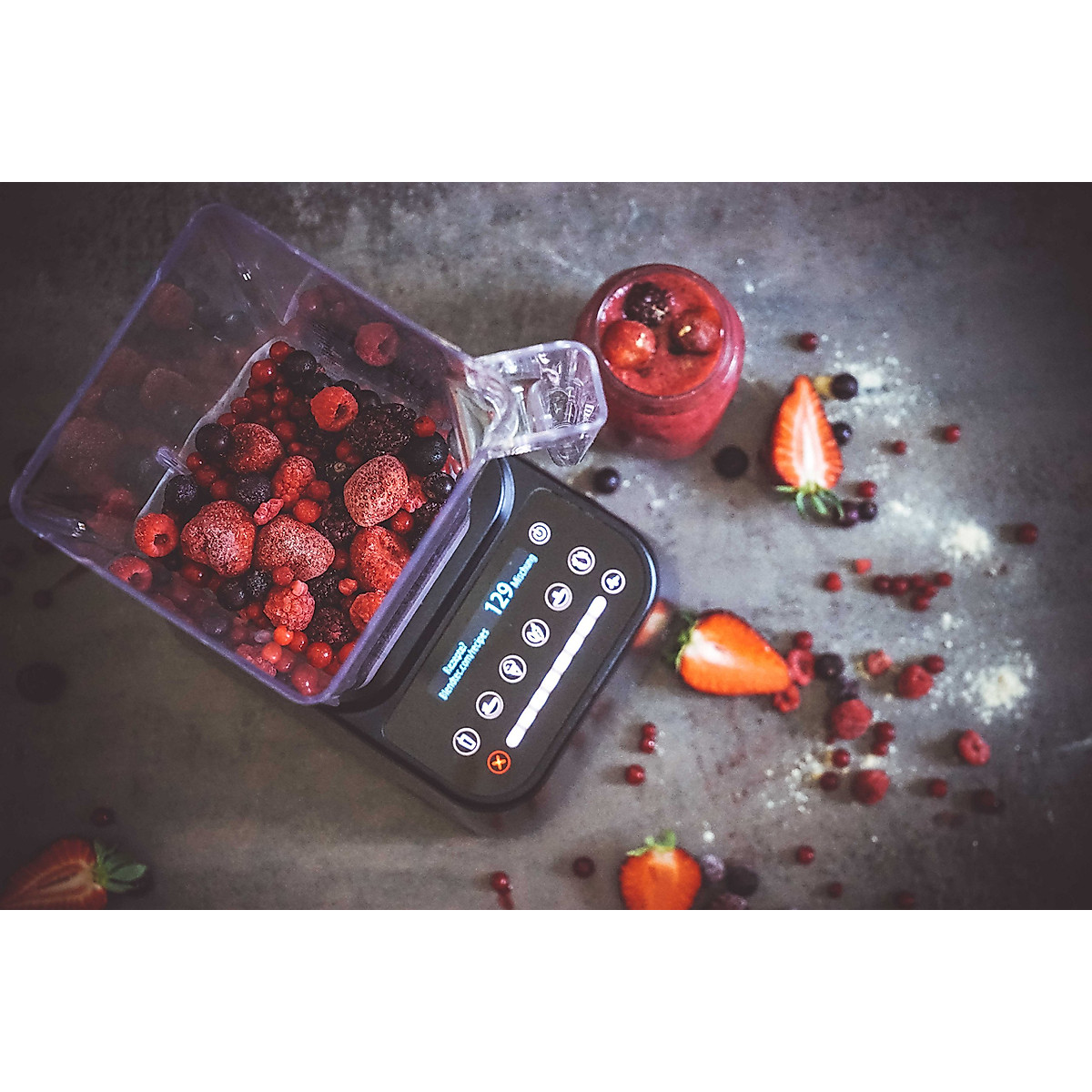 Blendtec Designer 725 Blender with WildSide+ Jar (90 oz), Professional-Grade Power Self-Cleaning, 6 Pre-Programmed Cycles, 100-Speeds, Sleek and Slim, Stainless Steel, /Black