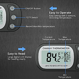 CAMWAY Refrigerator Fridge Thermometer Waterproof Digital Freezer Room Thermometer(-4°F to 122°F) Max/Min Record Function Large LCD Display Fridge and Freezer Thermometers(Black-4Pack)