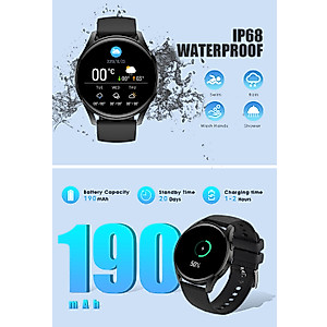 Smart Watch for Men 1.32 inch Full Touch Screen Fitness Tracker with Heart Rate Monitor Sleep Tracking Pedometer Watch Waterproof Smartwatch for iOS Android Phones (Black)