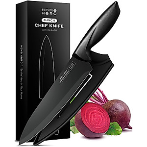 Home Hero 2 Piece 8 Inch Black Chef Knife Set with Ergonomic Handle - High Carbon Stainless Steel Razor-Sharp Multi-Purpose Kitchen Knife for Chopping Vegetables and Meats (Black)