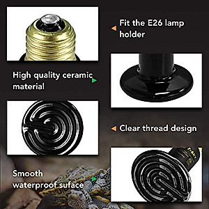 Simple Deluxe 60W Reptile Ceramic Heat Emitter Heat Lamp Bulb No Light Infrared Brooder Heater, Digital Thermometer and Hygrometer with Temp & Humidity Probe for Amphibian Tank/Egg Incubator