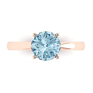 Clara Pucci 1.50 ct Round Cut Solitaire Natural Sky Blue Topaz gemstone Bridal Designer Anniversary Engagement Ring in 14k Rose Gold