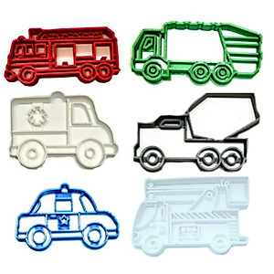 CITY VEHICLES BUCKET TRUCK POLICE CAR AMBULANCE FIRE SET OF 6 COOKIE CUTTERS MADE IN USA PR1258