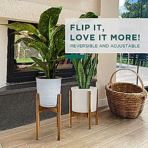 UppWell | Adjustable Wood Plant Stand Indoor | Eco-Friendly Bamboo 8-12 Inch Mid Century Modern Flower Pot Stand | Sustainable Planter Holder for Living Room Balcony | One Tree Planted per Purchase