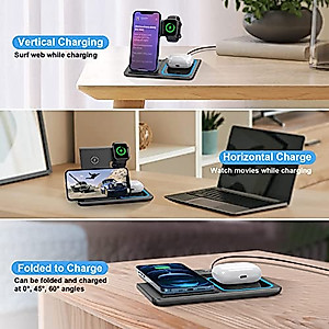 MAXFOX Wireless Charger 3 in 1, 18W Foldable Charging Station Compatible with iPhone 14 13 12 11/Plus/Pro/Pro Max/XR/XS/X/8+, iWatch Ultra 8 7 6 SE 5 4 3, Airpods with Adapter