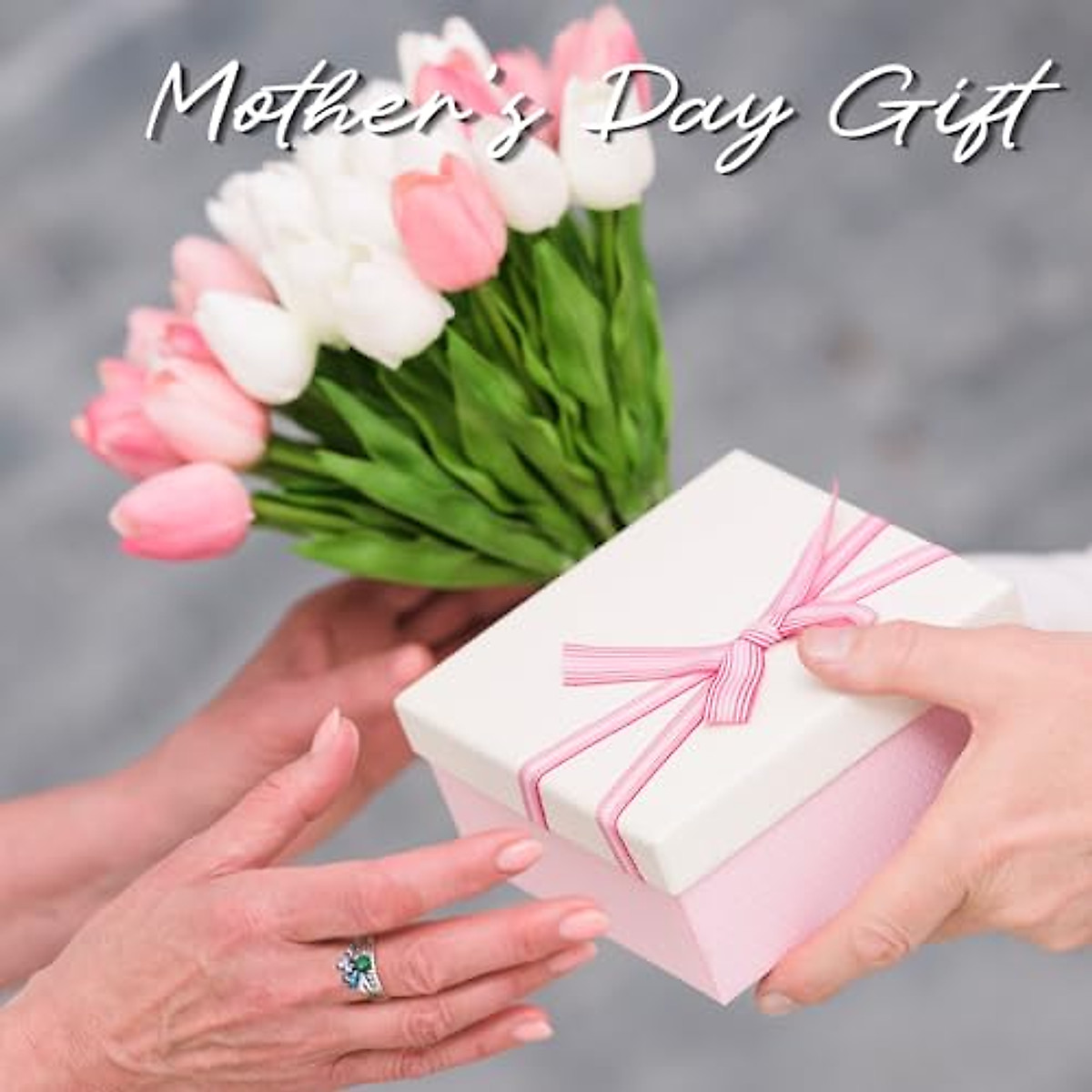 ORFAN Personalized Mothers Rings with 3 Simulated Birthstones and Names Sterling Silver Family Name Ring for Women Custom Anniversary Rings Christmas Gift for Mother Grandmother (Silver)