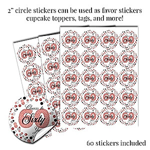Confetti Rose Gold Polka Dot 60th Birthday Party Sticker Bundle Kit - 429 pieces!!! Includes 60 2" Circle Stickers for Favors & Goodie Bags, 45 Mini Candy Bar Wrappers & 324 Round Candy Kiss Stickers